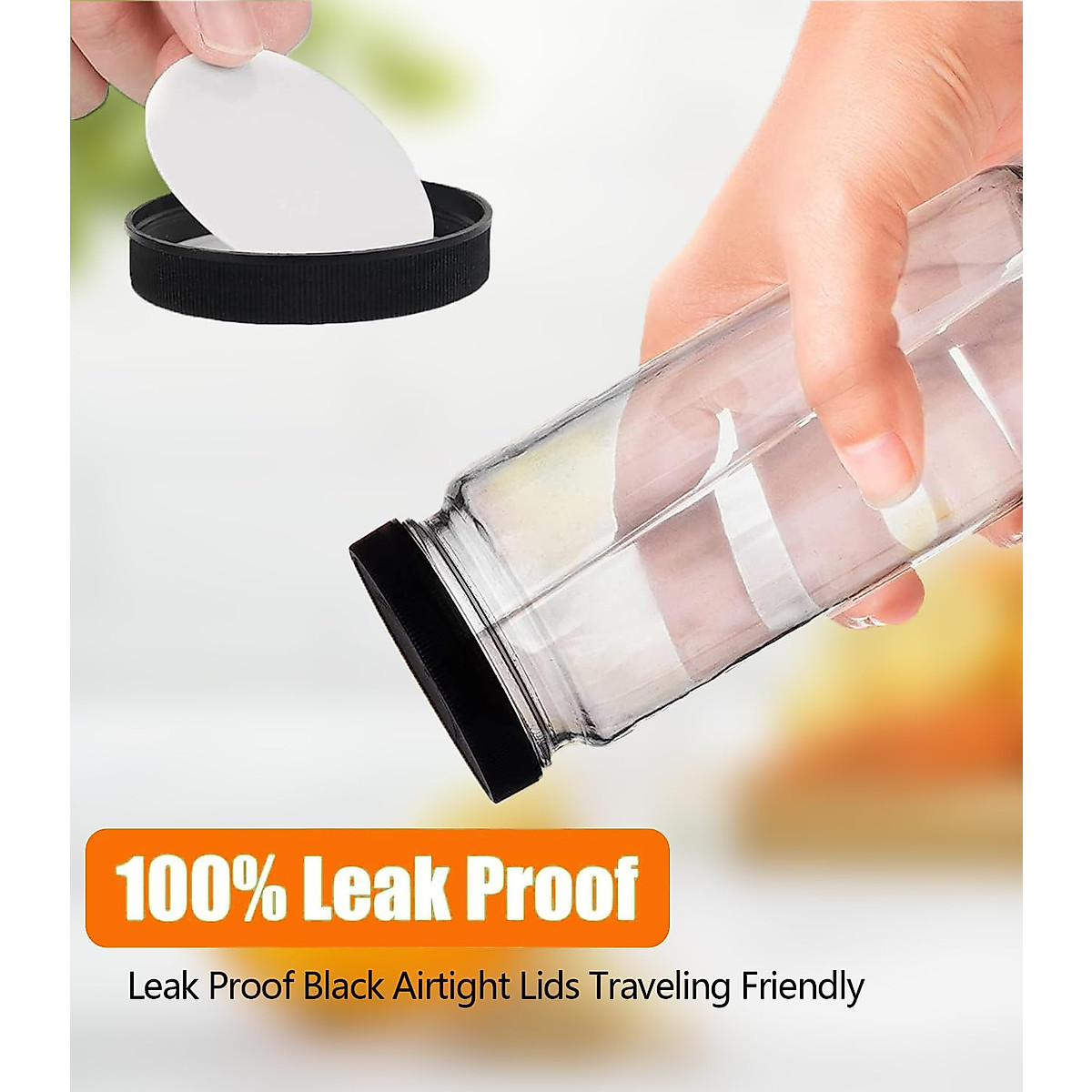 CLQLC Glass Juice Bottles with lids, 6 Pack with 2 Straws & 6 Lids with Hole- 16 oz Travel Drinking Jars,Juicing bottles Reusable Glass Mason Jar for Juice,Bubble Tea, Smoothie, Tea, Kombucha