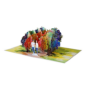 PQ Bees Pop Up Anniversary Card, 3D Wedding Valentines Birthday Congratulations, LGBT Rainbow Greeting Cards (Size 8” x 6” - Heart tree Gay Couple).