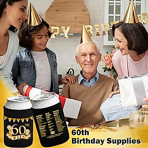 60th Birthday Can Cooler Sleeves Pack of 12-1964 Sign -60th Anniversary Decorations - Dirty 60th Birthday Party Supplies - Black and Gold Sixtieth Birthday Cup Coolers