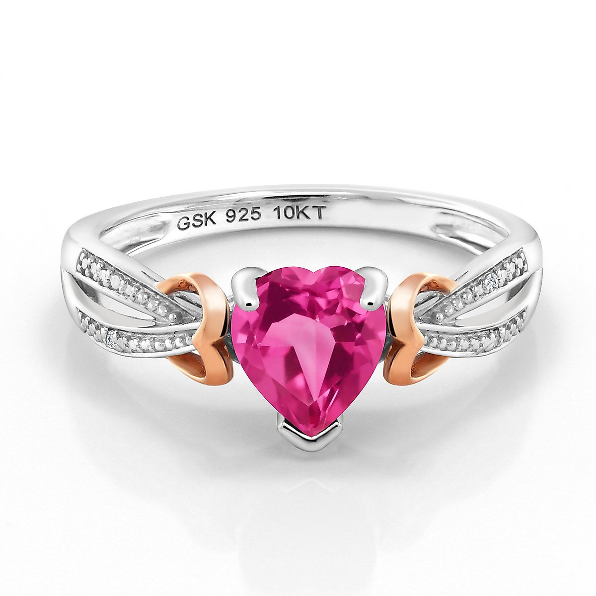 Gem Stone King 925 Silver and 10K Rose Gold 6MM Heart Shape Gemstone Birthstone and Diamond Engagement Ring | Wedding Anniversary Promise Ring For Women | Available In Size 5, 6, 7, 8, 9