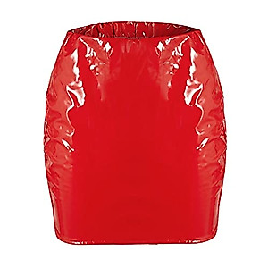 Louatui Y2k Leather Mini Skirt for Women High Waist Bodycon Pencil Skirts Sexy Shiny Metallic Short Skirt (Red, S)