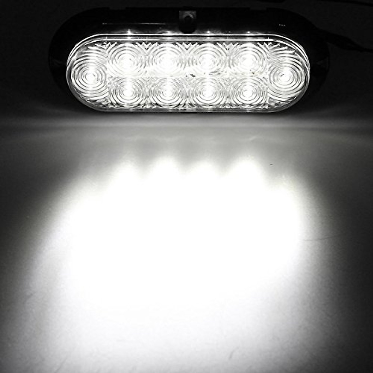 Partsam 2x 6 Oval White Led Trailer Lights 10 LED Clear Lens Oblong Led Trailer Truck Reverse Backup Light Flange Mount Stop Turn Tail Lights w/Chrome Bezels Waterproof Surface Mount 12V
