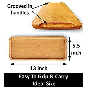ECOSALL Wood Serving Tray 13 inch - Small Platter for Food, Cheese, Bread, Meat. Decorative Wooden Tray for Jewelry, Keys, Coins, Candles, Bathroom - Bar Display Tray with Easy Carry Grooved Handles