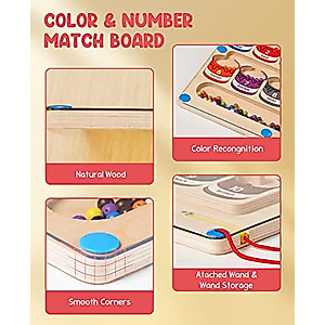GAMENOTE Magnetic Color and Number Maze - Wooden Magnet Board Puzzles Toddler Activities Counting Matching Games Montessori Fine Motor Skills Toys