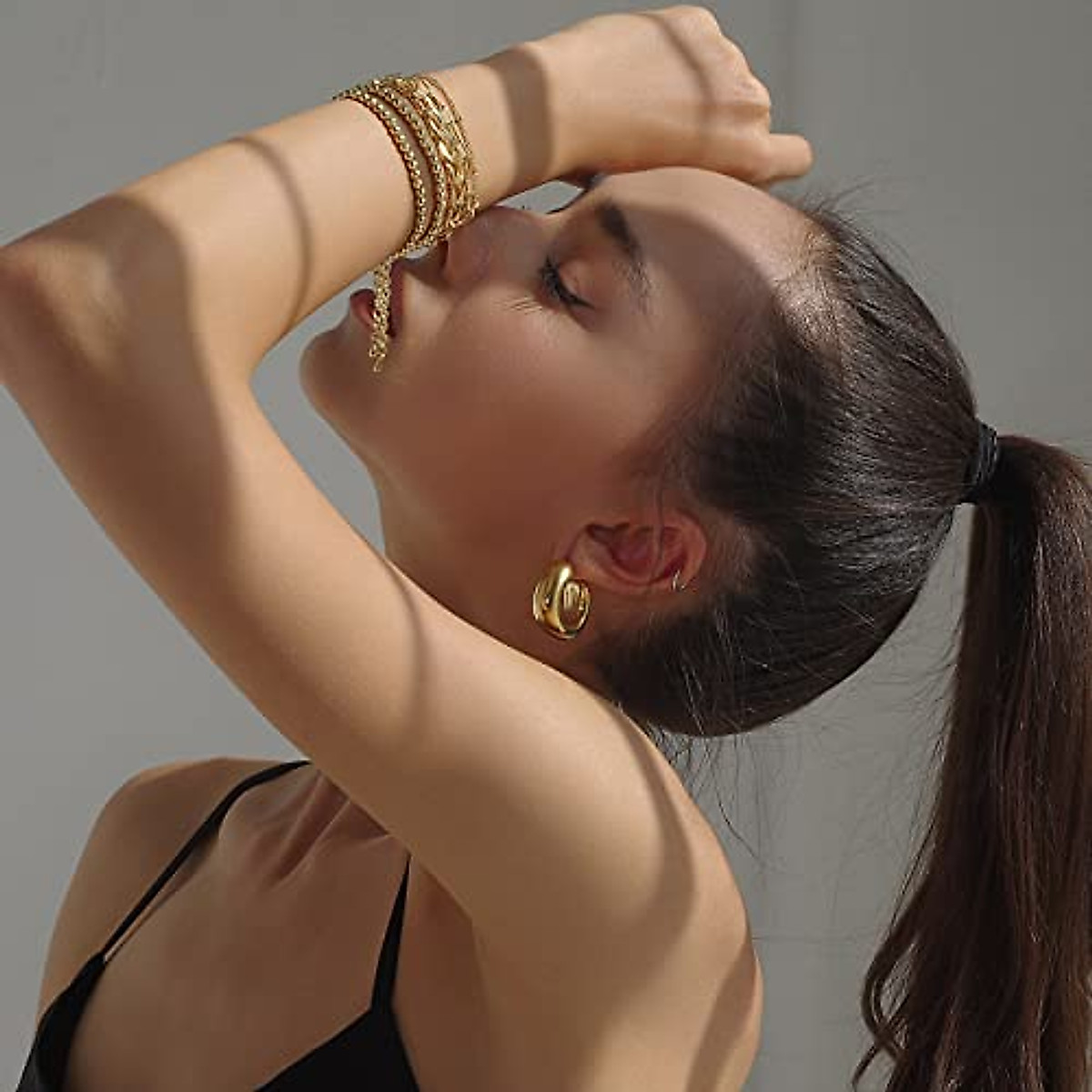 Gold Beaded Bracelets for Women gold bracelets for women Plated Chain Link Bracelet Stretchable Bracelet… (Gold-01(5Pcs-G))…