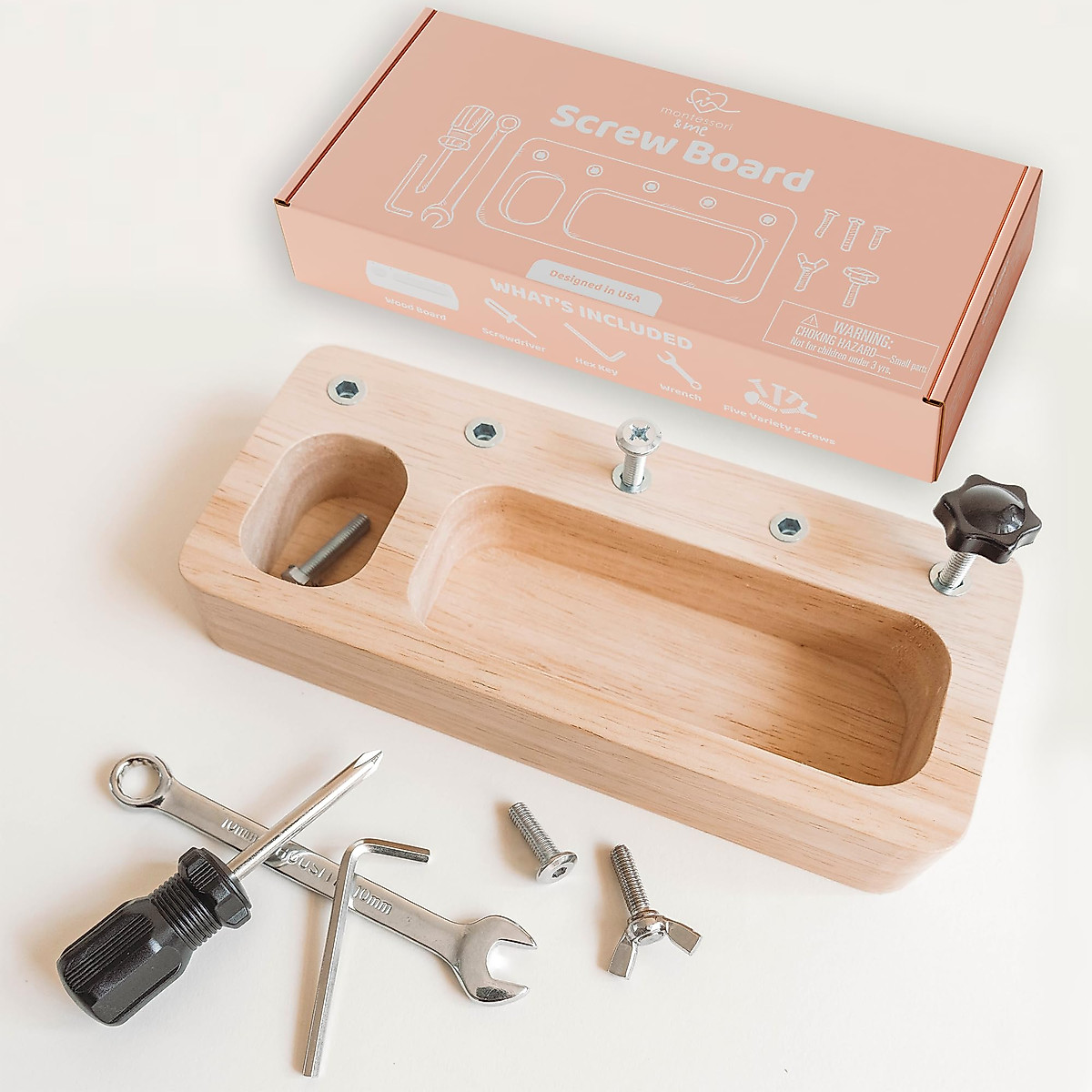 Montessori Screwdriver Board Set - Wooden Toy Screws - Nuts with Kid Screwdriver Set - Little Hands Busy Box - Montessori Screwdriver Board - Nuts and Bolts Preschool Materials