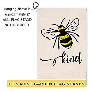 BLKWHT Bee Kind Spring Summer Garden Flag Vertical Double Sided Burlap Yard Outdoor Decor 12.5 x 18 Inches