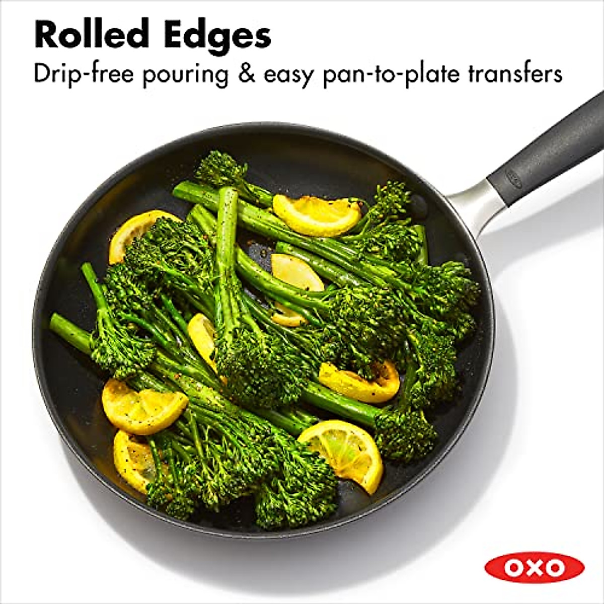 OXO Good Grips 8" 10" and 12" Frying Pan Skillet Set, 3-Layered German Engineered Nonstick Coating, Stainless Steel Handle with Nonslip Silicone, Black
