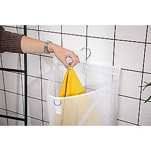 ALYER Hanging Semi Round Storage Mesh Bag,Collapsible Laundry Hamper Basket with Durable Hanger (White)
