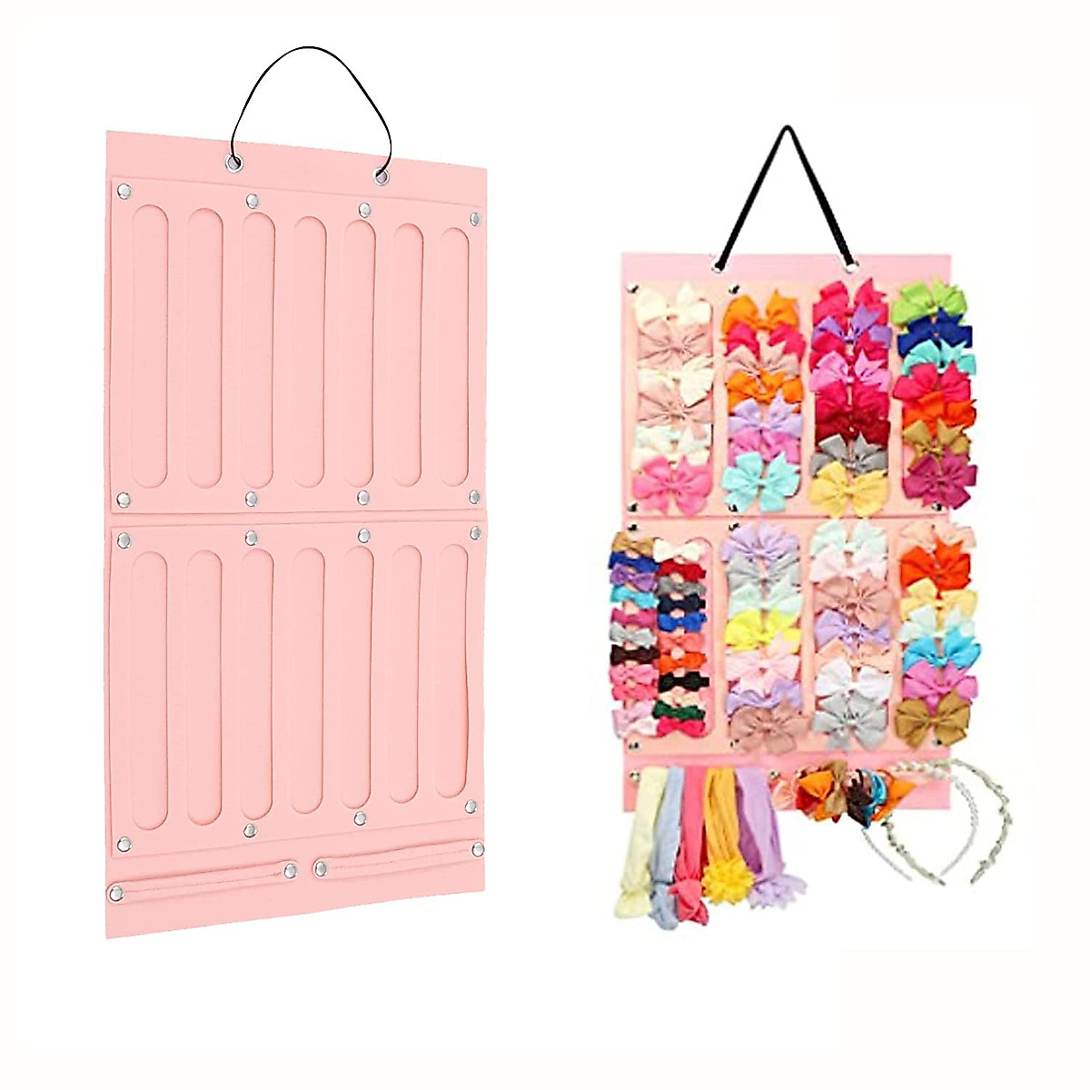 TFCFL Hair Bows Holder for Girls, Hair Clips Storage Hanger with 16 Ribbons Hair Bow Organizer Hair Accessories Wall Hanging for Girl Room, Baby Nursery Decors