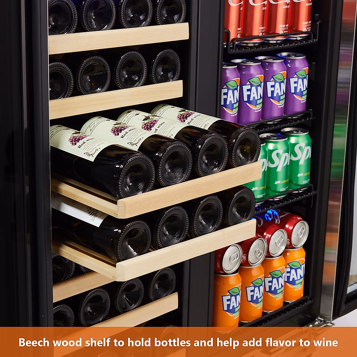 30 inch Wine and Beverage Refrigerator, 33 Bottles & 96 Cans Wine Cooler Refrigerator, Dual Zone Wine Cooler with Glass Door and Lock, Built in or Freestanding Under Counter Wine Fridge