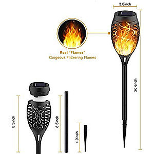Solar Flame Torch Lights Outdoor, 12LED Solar Torch Lights with Flickering Flame, Waterproof Landscape Decoration Flame Lights for Halloween Christmas Garden Pathway Yard Patio, Auto On/Off Lighting