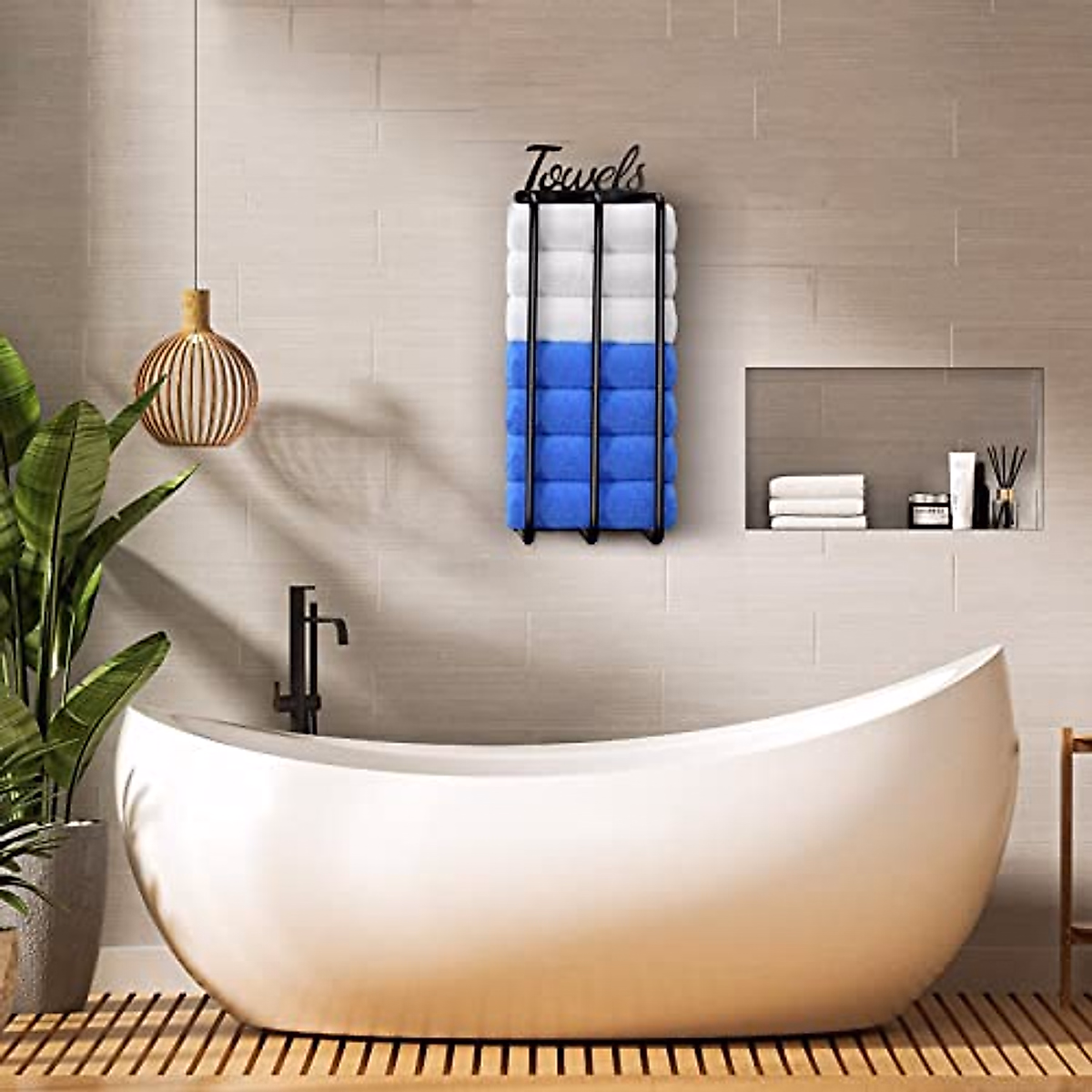 NOSTHEART Wall Towel Rack for Rolled Towels, Upgraded 3 Bar Towel Racks for Bathroom Wall Mounted, Bathroom Towel Storage, Stainless Steel Bath Towel Holder, Washcloths Bathroom Organization (Black)