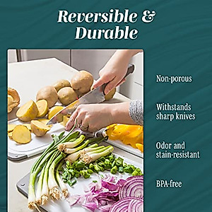 HOMWE Cutting Boards for Kitchen - Chopping Board 3-Pack w/ Different Sizes and Non Slip Handles - Reversible, Large Cutting Board Set - Unique Gifts for Cooks Who Have Everything - Gray