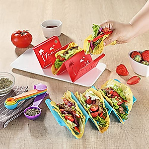 6PCS Taco Holder Stands with Unique Island Pattern, Colorful Premium Large Taco Holders Set of 6, Taco Stands for 3 Tacos, Street Taco Rack, PP Material, Dishwasher & Microwave Safe, Taco Tuesday