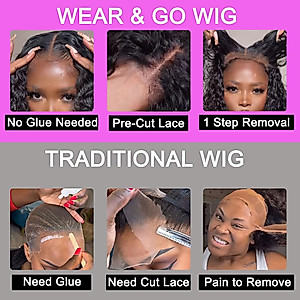 Srakuw Wear and Go Glueless Wigs Human Hair Pre Plucked Pre Cut Lace Front Wigs for Black Women 180% Density Water Wave Bob Wig Human Hair Curly Wig (14 Inch)