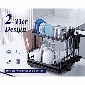 Kitsure Dish Drying Rack -Multifunctional Dish Rack, Rustproof Kitchen Dish Drying Rack with Drainboard & Utensil Holder, 2-Tier Dish Drying Rack with a Large Capacity for Kitchen Counter