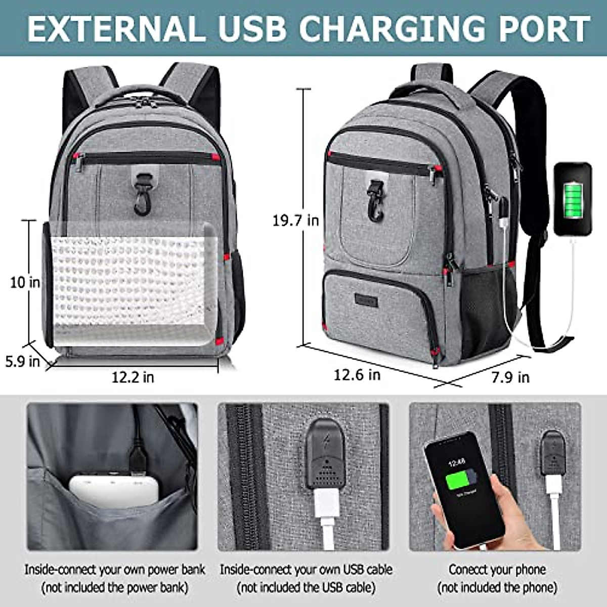 Lunch Backpack, Insulated Cooler Lunch Bag Backpack, Extra Large Travel 17.3 Laptop Back Pack Durable Computer College School Bookbag with USB Port for Women Men for Men Women Work Hiking Picnic
