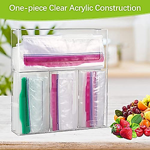 Xverycan Acrylic Ziplock Bag Storage Organizer, Clear Food Baggie Organizer Dispenser for Kitchen Drawer, Gallon, Quart, Sandwich, Snack, Freezer, Slider Bags (Drag to Open)
