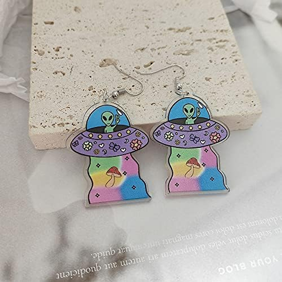 Acrylic Alien Earrings UFO Dangle Earrings for Women Cute Funny Novelty Earrings Jewelry (Colored alien-A)