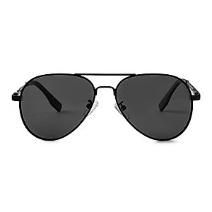 JOVAKIT Kids Small Polarized Aviator Sunglasses for Girls and Boys Age 4-16 (Black/Grey)