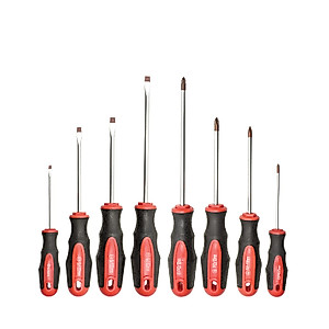ROTATION 8-Piece Magnetic Screwdrivers Set with red tip, 4 Phillips and 4 Slotted Tips, Professional Cushion Grip Screwdriver Set with High Torque