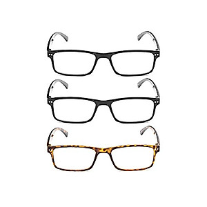 Readers Readers.com Fully Magnified Reading Glasses: The Cordon - 3 Pairs, Classic Rectangle for Women and Men - Black/Tortoise, 2.50