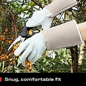 NoCry Long Leather Gardening Gloves for Women and Men; Near Thorn Proof for Cactus, Rose and Blackberry Pruning, General Yard Work and Garden Gloves; Reinforced Palms and Fingertips; Beige; Medium