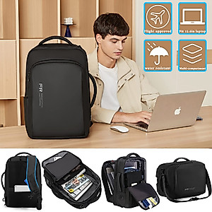 FENRUIEN Expandable Travel Backpack 15.6 Inch with USB Laptop Backpack Anti Theft Waterproof Business Smart Backpack, Multipurpose Large Capacity Daypack College School Bookbag for Men, Black