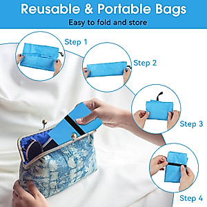 MOWPOG Reusable Grocery Bags, Extra Large Shopping Bags, Colorful Heavy Duty Tote Bag with Handle, Washable Foldable Polyester (5, Red, Orange, Green, Blue, Purple)