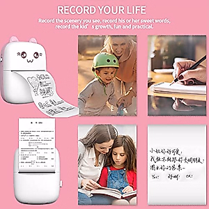 KGG Portable Mini Printer Pocket Wireless Bluetooth Thermal Printers with 9 Rolls Printing Paper for Photo Receipt Label Memo Wrong Question Notes QR Code Inkless Printing with iOS Android APP Pink