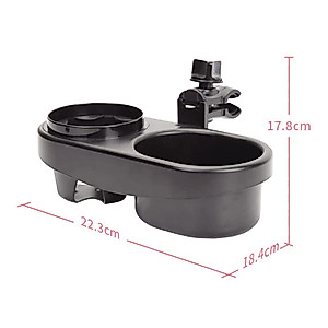 Universal Stroller Cup Holder|360° Rotation Holder with Food Snack Tray Attachment| Drink Accessories for Bike, Walker, Treadmill, Wheelchair, Shopping Cart and Trolleys (le012)