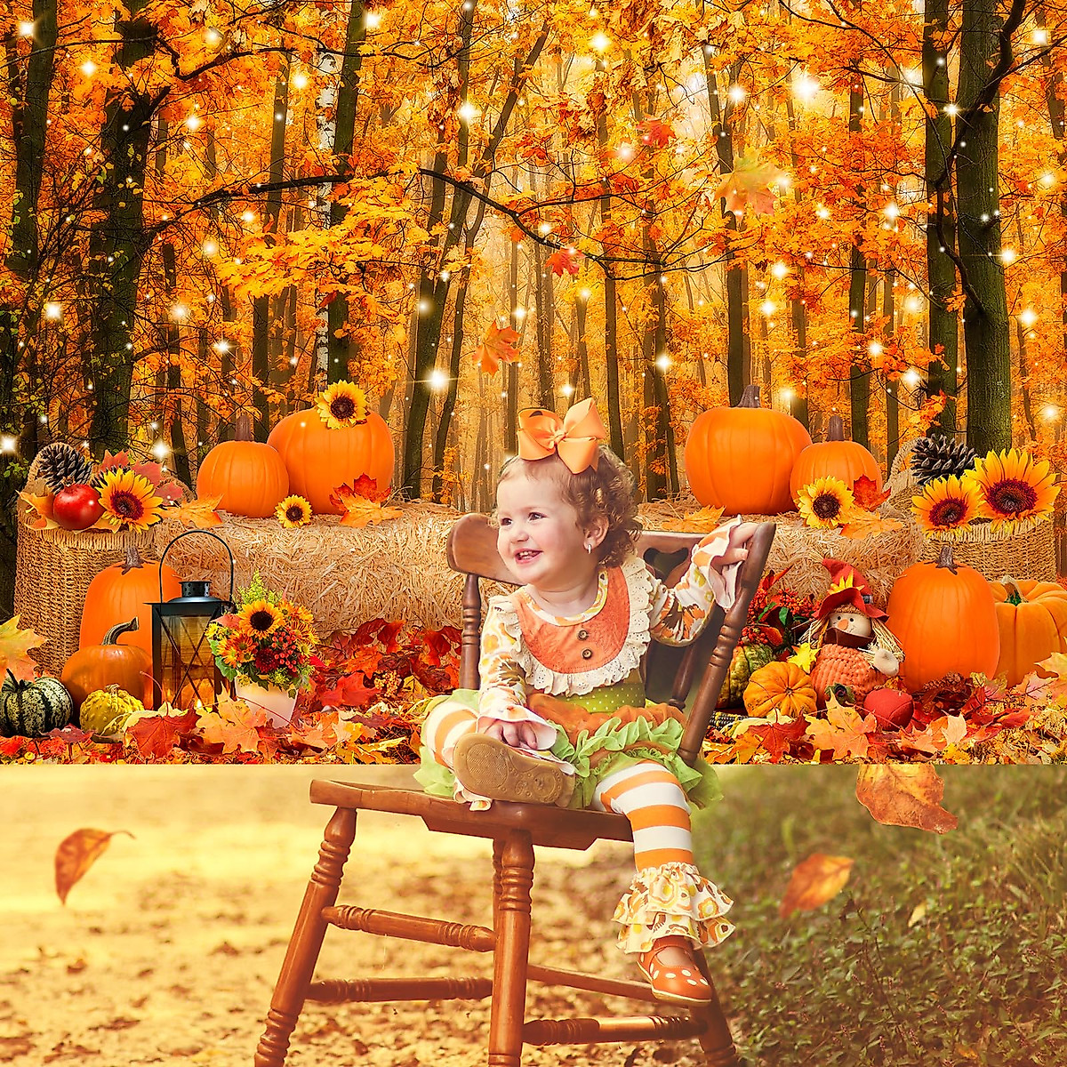 Avezano Autumn Fall Forest Photography Backdrop Natural Scencery Fall Landscape Leaves Haystack Thanksgiving Backrgound Pumpkin Maple Leaves Party Supplies 7x5ft