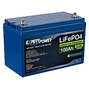 ExpertPower 12V 100Ah Lithium LiFePO4 Deep Cycle Rechargeable Battery | Bluetooth | 2500-7000 Life Cycles & 10-Year Lifetime | Built-in BMS | RV, Van, Solar, Trolling Motor, Overland, Off-Grid