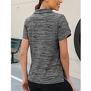 Viracy Golf Shirts Women, Collared T Shirts Overlap Short Sleeve 1/4 Zip Up Workout Tops Quick Dry Breathable Sun Protection Tops,Dark Grey-XL