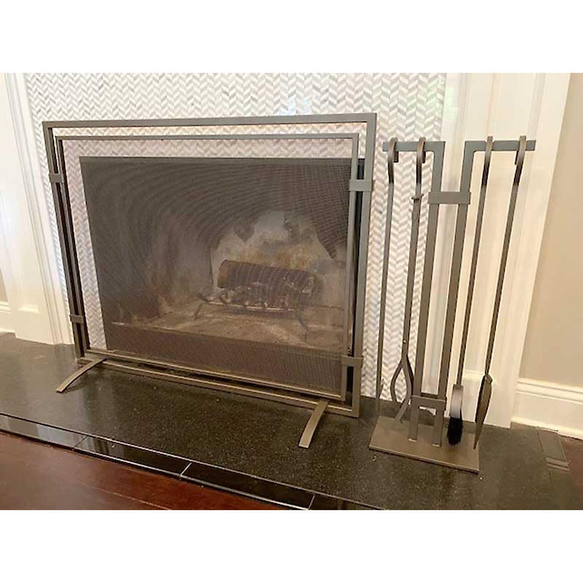 Pilgrim Home & Hearth 18251 Sinclair Single Panel Fireplace Screen, Natural Iron 39”W x 31”H, 21 Lbs