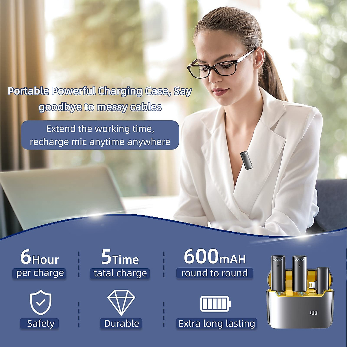 Wireless Lavalier Microphone for iPhone iPad with Charging Case - 2 Pack Lapel Mic Plug-Play, Auto-Sync and Noise Reduction for YouTube/TikTok/Video Recording/Interview/Live Stream, 600mAh battery