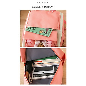 Lokkcy Kawaii Backpack 4Pcs Set with cute plush Pendants & Badge,Japanese School Bag and Backpack for Girls 10-12(Blue)