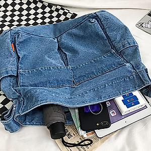 Yohora Denim Shoulder Bag Casual Style Lightweight Retro Travel Shopper Crossbody Handbag for Women Jean Tote Purse