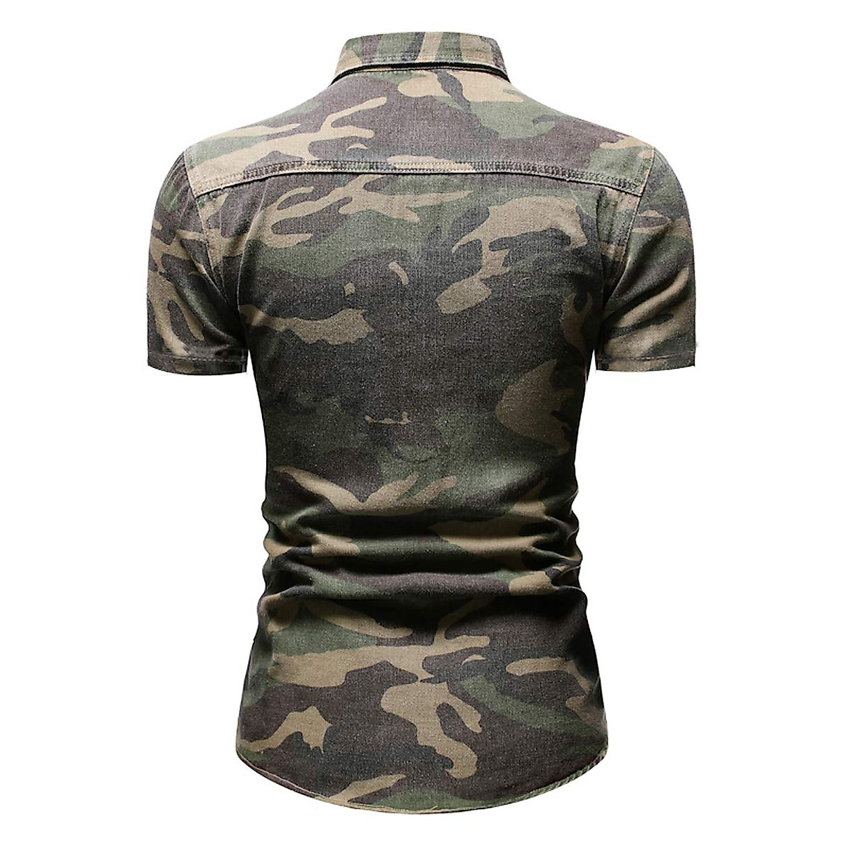 chouyatou Men's Military Style Short/Long Sleeve Camo Printed Button Down Shirt (Large, Green Short)