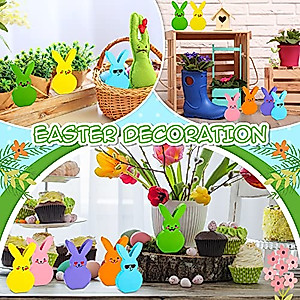 6 Pcs Easter Tray Table Decorations for Home Bunny Table Wooden Sign Cute Wood Tabletop Peeps Decor Bunny Cutout Spring Easter Tray Decorative Sign and Plaque Freestanding Craft for Party Office