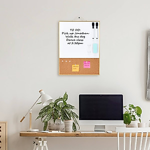 TSJ OFFICE Small Combination Board - 16" X 12" Portable Aluminum Gold Framed Magnetic Dry Erase Board for Wall, Small Bulletin Cork Board with Holder for Office, Home and School