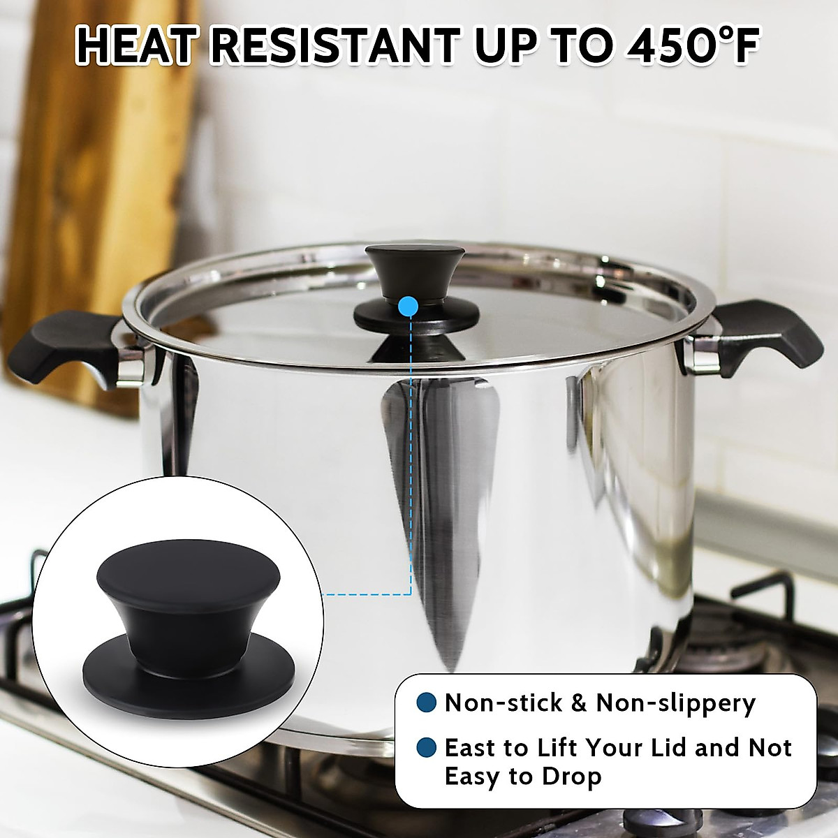 Molain 2pcs Universal Silicone Pot Lid Replacement Knob, Heat Resistant Pan Lid Holding Handles Black Non-Slip Pan Lid Knob for Slow Cookers Skillets Kitchen Cookware Lids Covers Dishwasher Safe