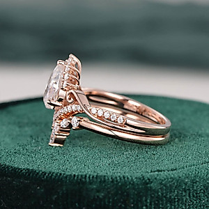 YDD 14k Rose Gold Infinity 1.2CT Pear Shape Moissanite Engagement Rings for Women, Vintage Bridal Set Unique Vine Brilliant Halo Ring Wedding Set Anniversary Free Engraved
