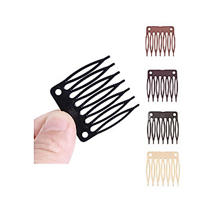 50 PCS Hair Clip Combs for Wigs - 7-Teeth Plastic Combs with Caps, Ideal for Wig Making Accessories (Black)