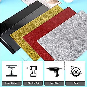 Csyidio 5 PCS Clear Acrylic Sheet for Laser Cutting Cast Glitter Acrylic Plastic Panel Sheet for DIY Art Crafts, Home Decor, 6.3 x 11.4 Inch (Clear, Black, Gold, Silver, Red)