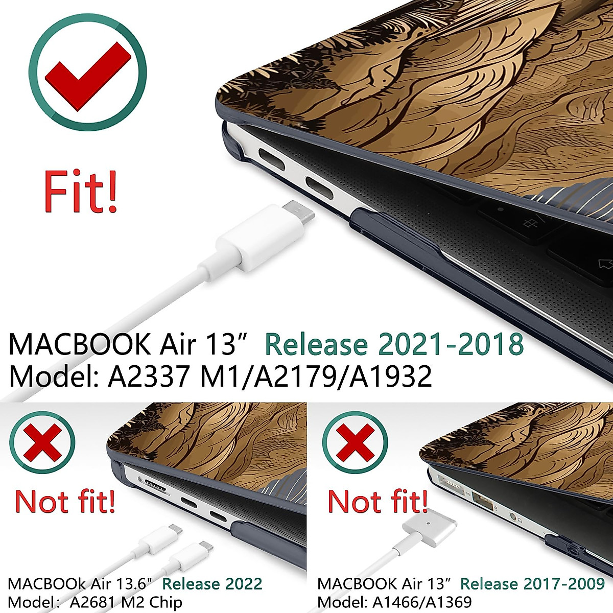 CAMPLALA for MacBook Air 13 inch Case 2021-2018 Release Model A2337 M1 A2179 A1932 - Hard Shell Case & Keyboard Cover & Screen Protector & OTG Adapter Suitable MacBook Air 13", Ink Mountain