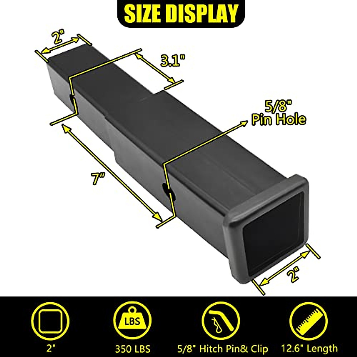 KAIRAY Trailer Hitch Extension Receiver Tube Extenders for 2 Inch Receiver with 5/8 inch Hitch Pin and Clips 7 inch Length 3500 lbs GTW