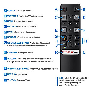 Voice Replacement for TCL-Android-TV-Remote,New Upgraded RC802V for TCL Smart TVs with Google Voice Function,with Netflix,YouTube Buttons