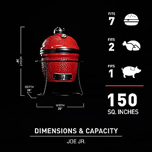 Kamado Joe KJ13RH Joe Jr. 13.5 inch Portable Charcoal Grill with Cast Iron Cart and Heat Deflectors, Blaze Red